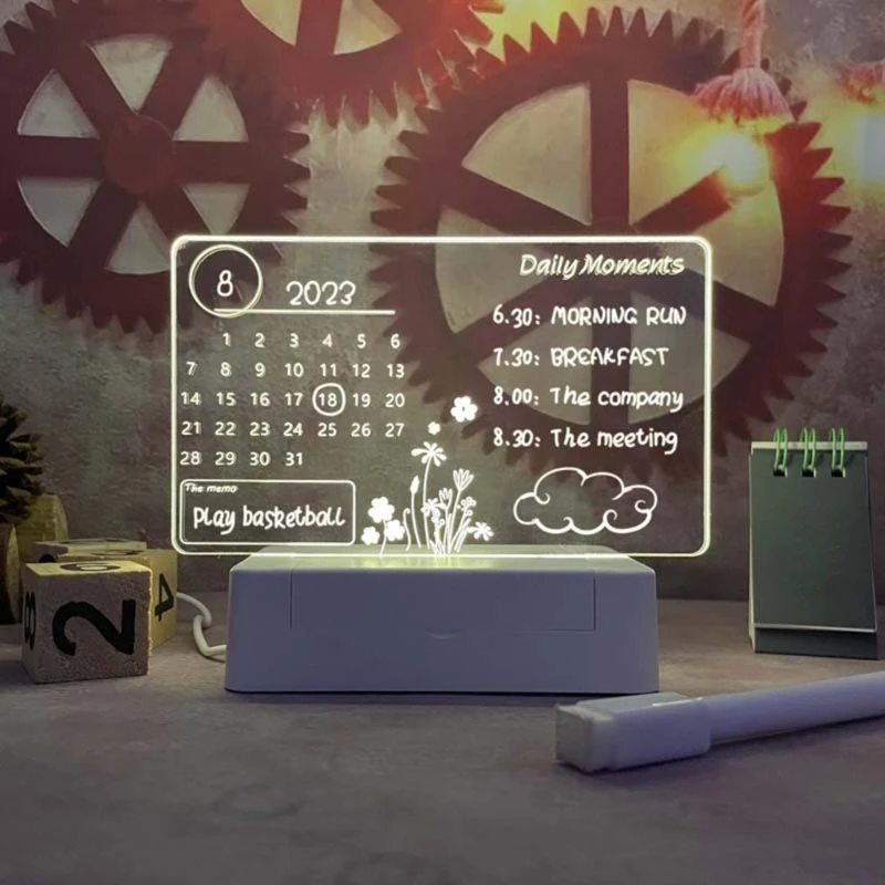 Clear-Acrylic-Desk-Calendar-LED-Night-Light-with-Stand-Erasable-Marker ...