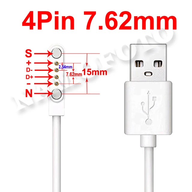 Universal 2Pin 4mm 7.62mm 4Pin Strong Magnetic Charge Cable USB Charging Line Cord Black White ...