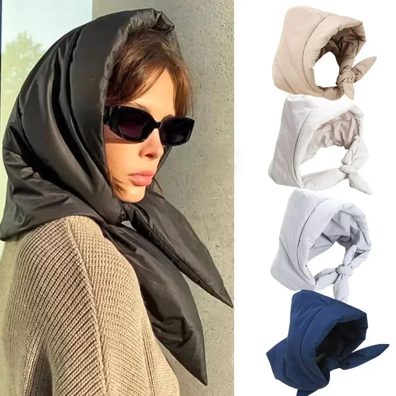 Winter-Headscarf-Warm-Hood-Down-Cotton-Triangle-Puff-Scarf-Women ...