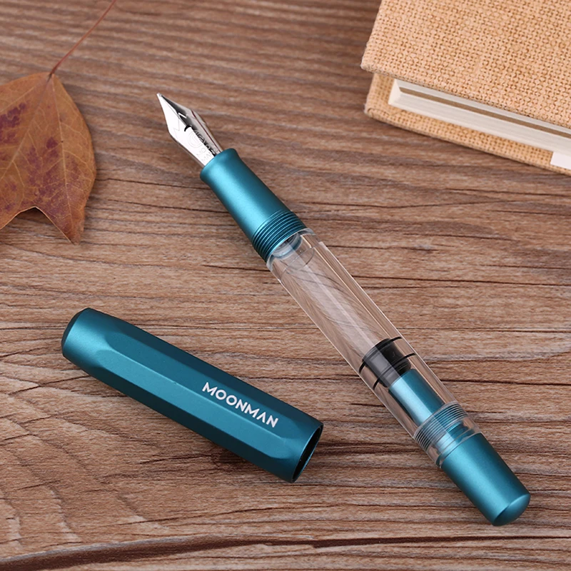 Moonman / Majohn T1 Acrylic Blue Metal Piston Fountain Pen Aluminum ...