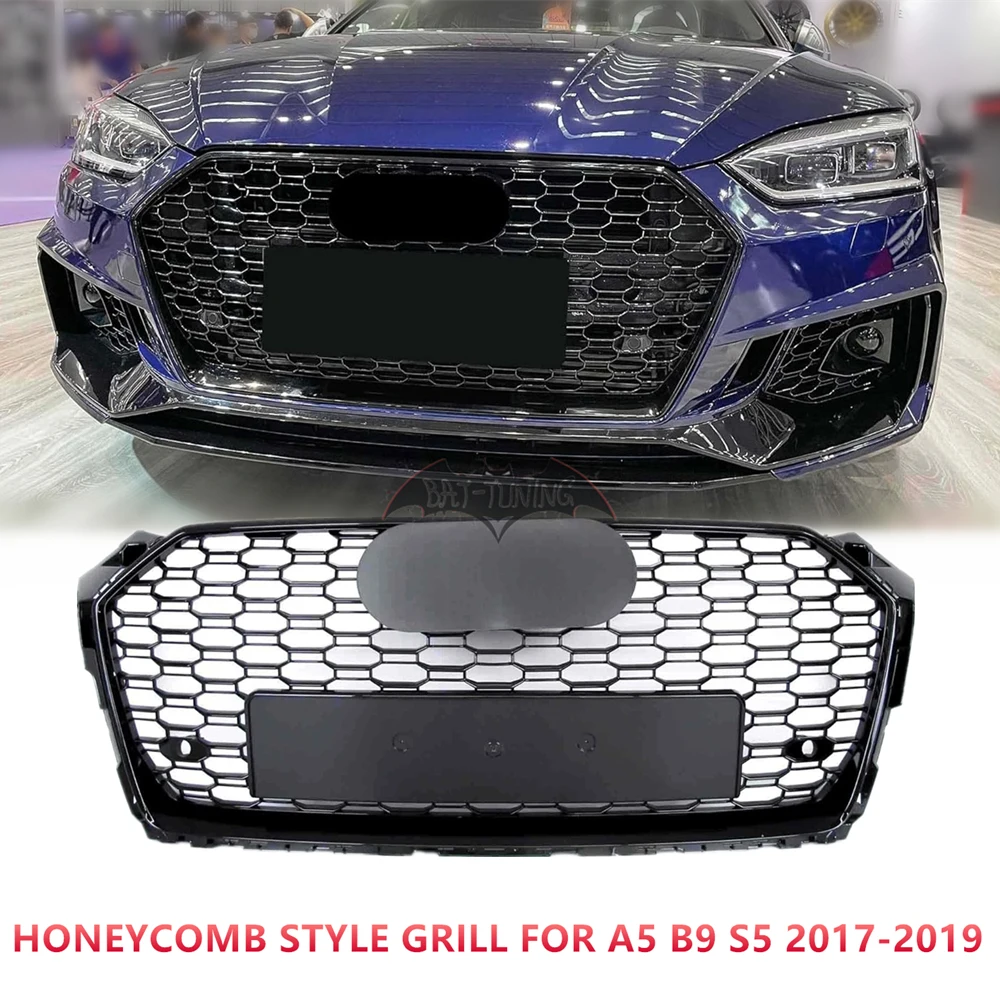 For-RS5-Style-Grill-For-Audi-A5-B9-S5-2017-2019-ABS-Glossy-Black ...