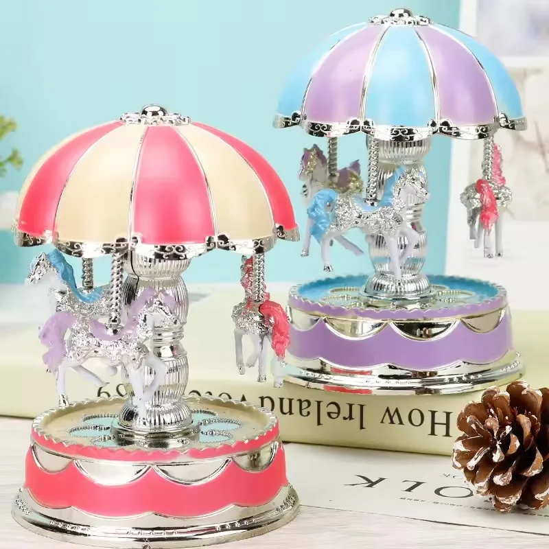 LED Classical Musical Box Mini Carousel Merry-Go-Round Music Case ...