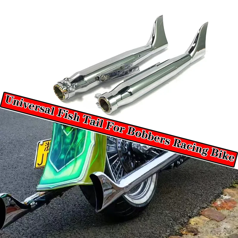 Left-Right-Side-Motorcycle-Exhaust-Pipe-Universal-Fish-Tail-For-Bobbers ...