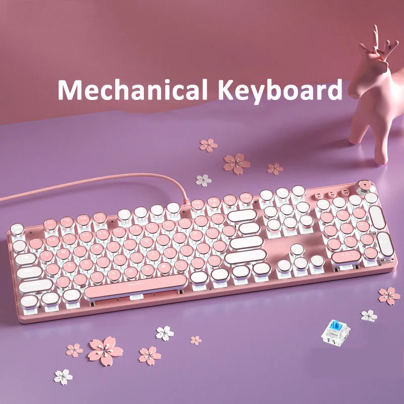 Wired-Mechanical-Keyboard-Pink-Backlit-Keycaps-ABS-104-Keys-Blue-Switch ...