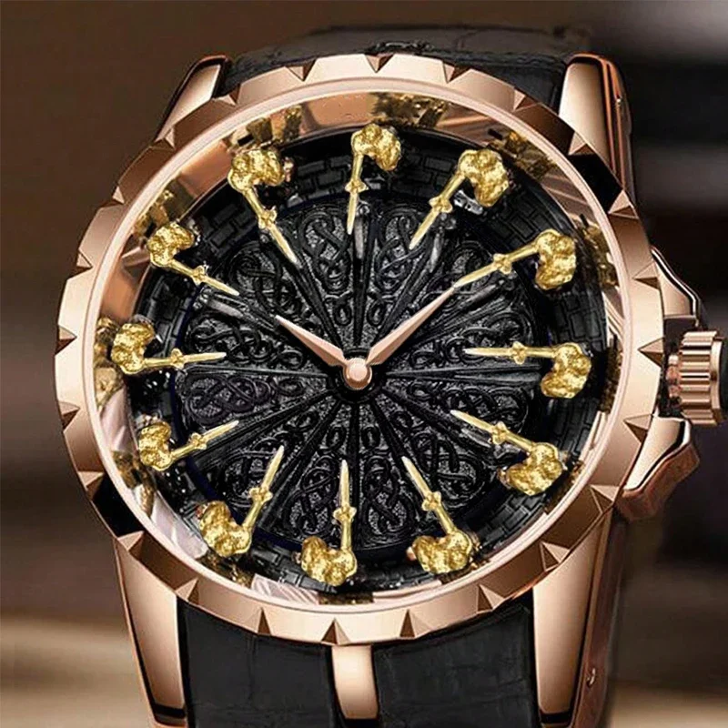 New Men Quartz watch exquisite large dial vintage classic leather strap ...