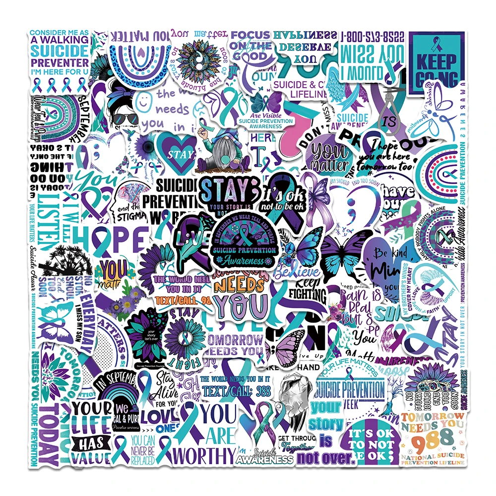 50-100Pcs-Anti-Suicide-Prevention-Awareness-Ribbon-Stickers-Decals ...