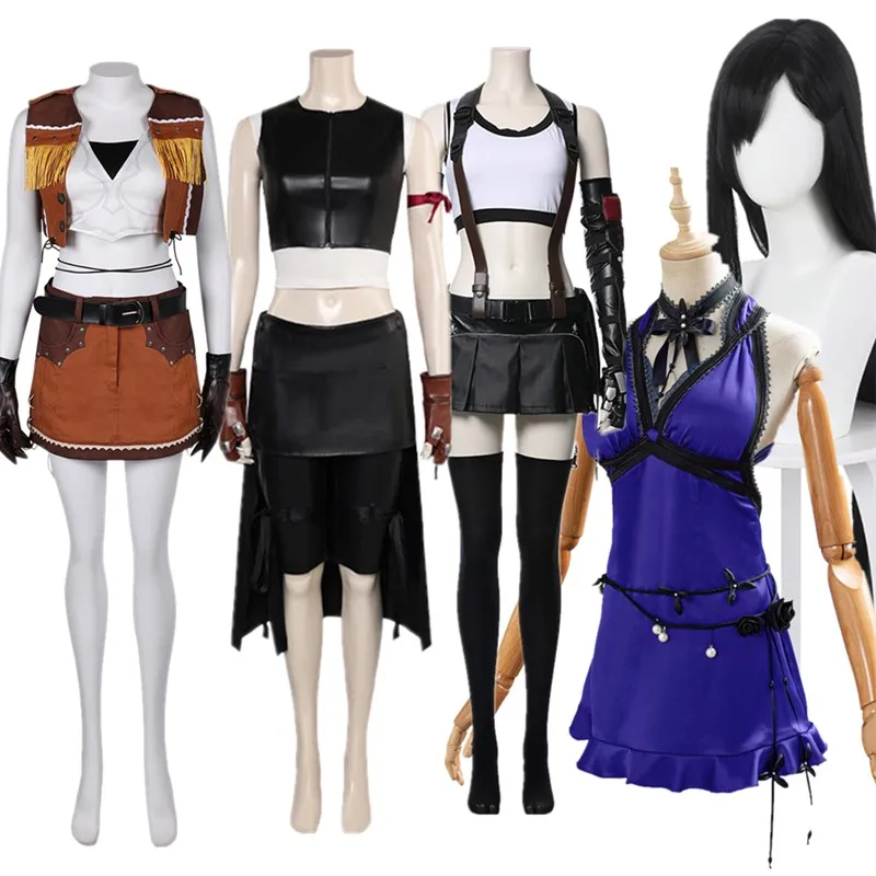 Adult Fantasy Tifa Lockhart Cosplay Costume Vest Pants Wigs Earrings ...