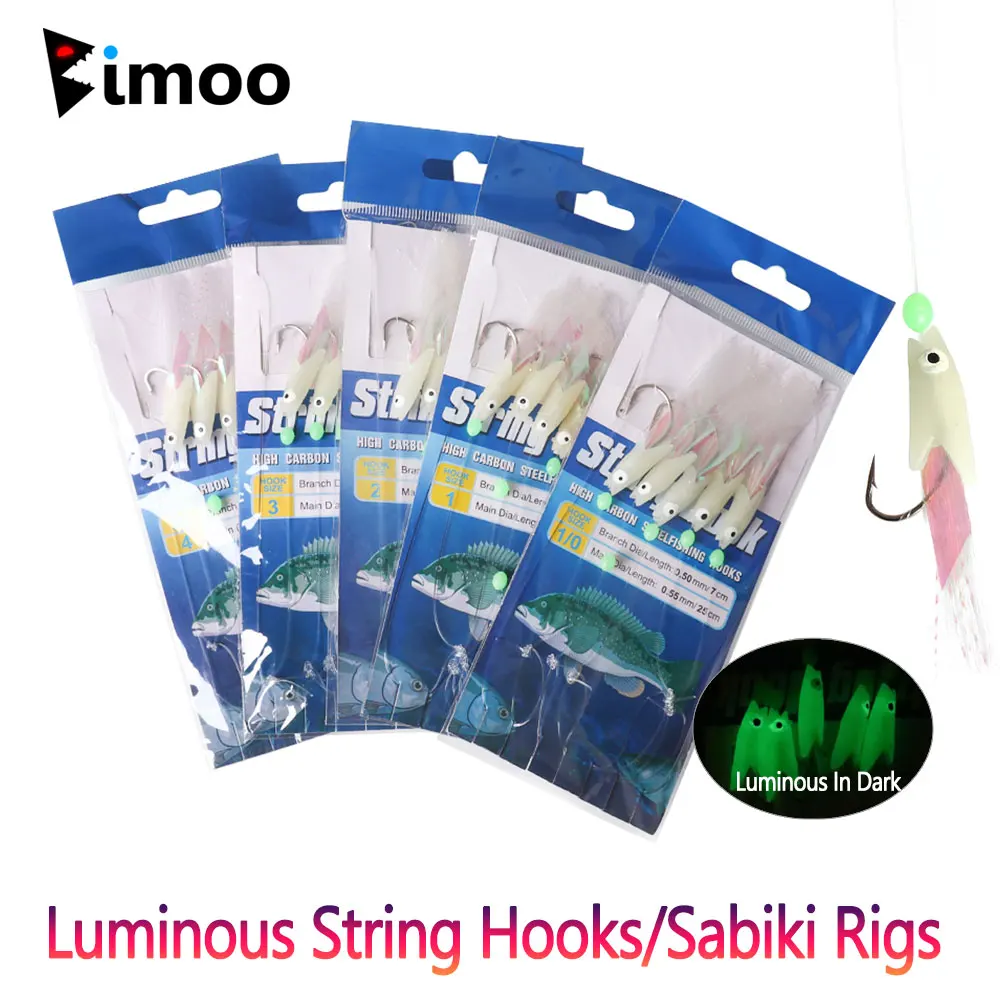 Bimoo 2 packs Luminous String Hooks Sabiki Rigs Glow Fish Head Twisted ...