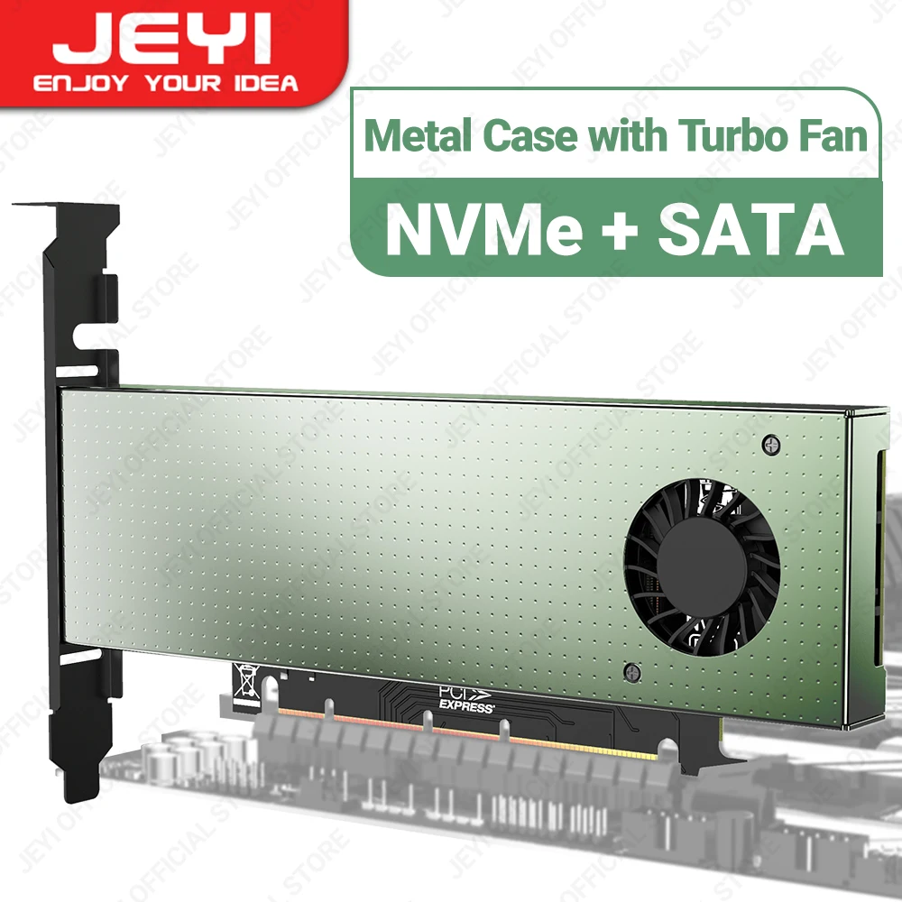 JEYI-Adaptador Duplo para SSD NVMe e NGFF, SK9 M.2, PCIE 4.0, Ventilador Turbo, NVME (m Key) e ...