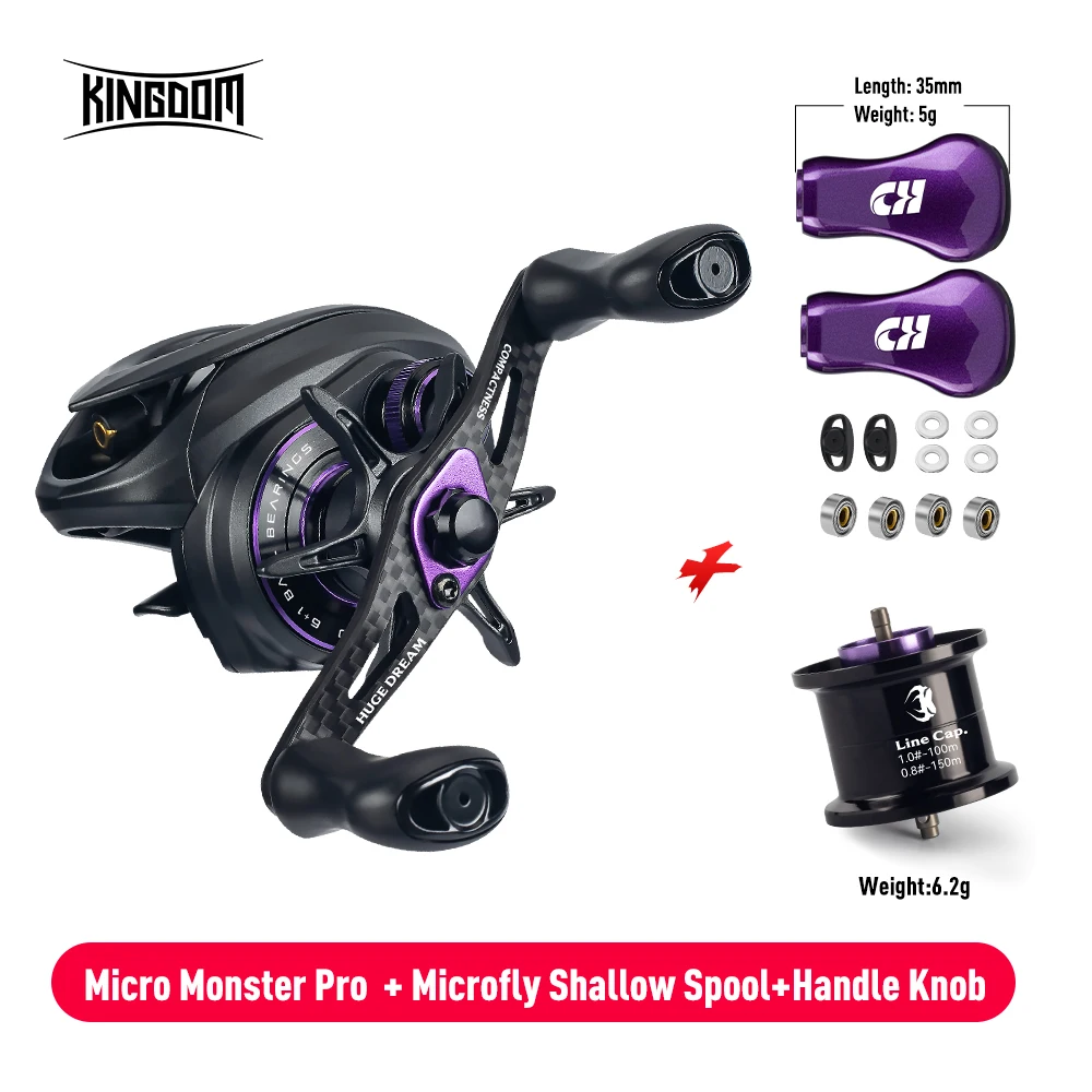 Kingdom Micro Pro Baitcasting Fishing Reel 7.6:1 Gear Ratio 4.6kg Max ...