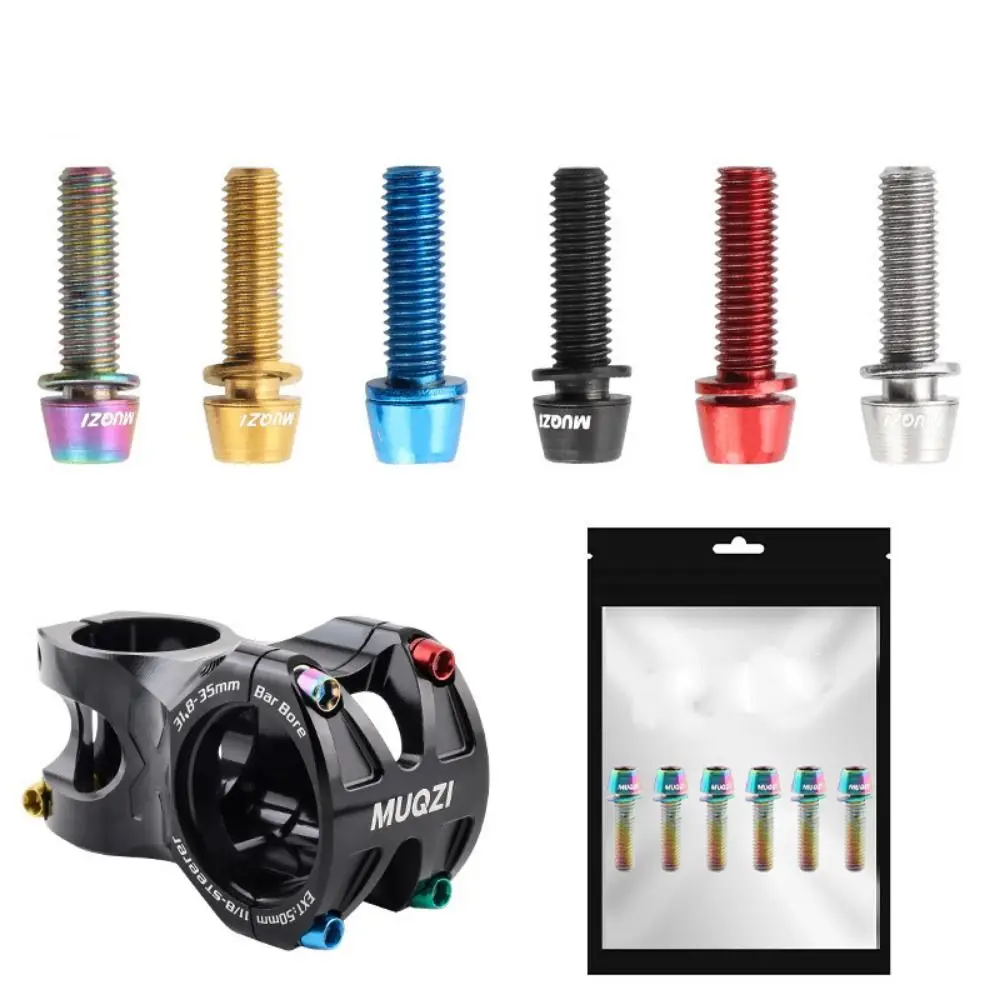 6pcs/set Titanium-plated Bicycle Handlebar Screws M5 * 17MM Stem Riser ...