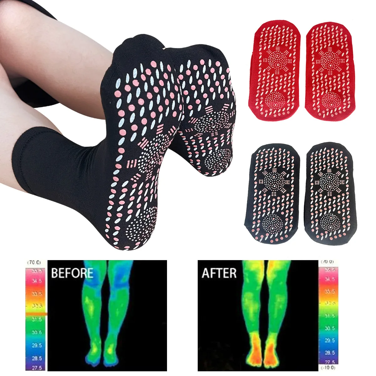 2-Pairs-Self-heating-Socks-Men-Women-Non-slip-Dots-Foot-Massage ...