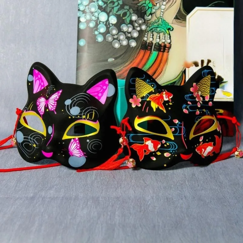 Cats-Mask-Japanese-Hand-Drawing-Foxes-Half-Face-Mask-Funny-Halloween ...