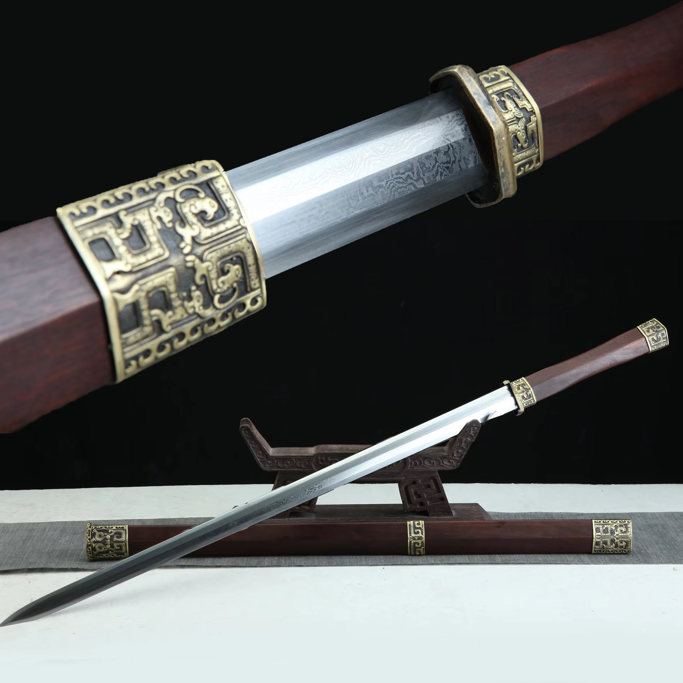 101cm-Medieval-Heaven-and-Earth-Tang-Sword-Damascus-Steel-Metal-Real ...