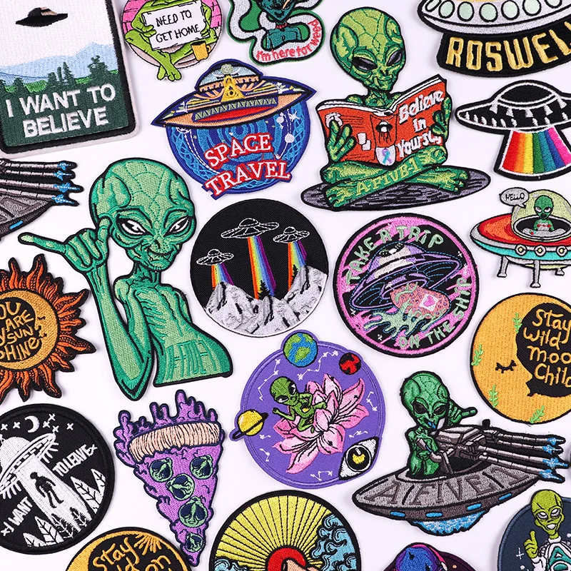 Space UFO Patch Alien Embroidery Patch Iron On Patches For Clothing ...