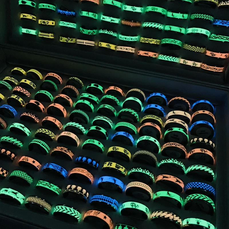 20pcs-Luminous-Stainless-Steel-Stickers-Rings-Fashion-Jewelry-For-Men ...