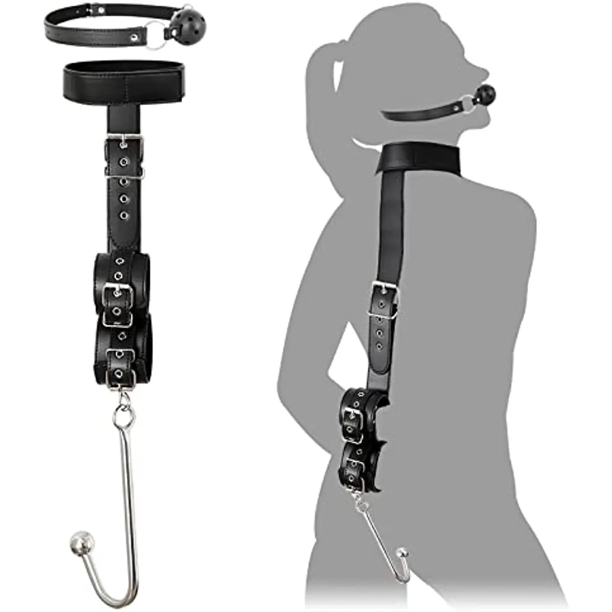Sexual-Restraint-Collar-with-Anal-Hook-Mouth-Ball-BDSM-PU-Neck-Wrist-Restraint-Set-Adjustable ...