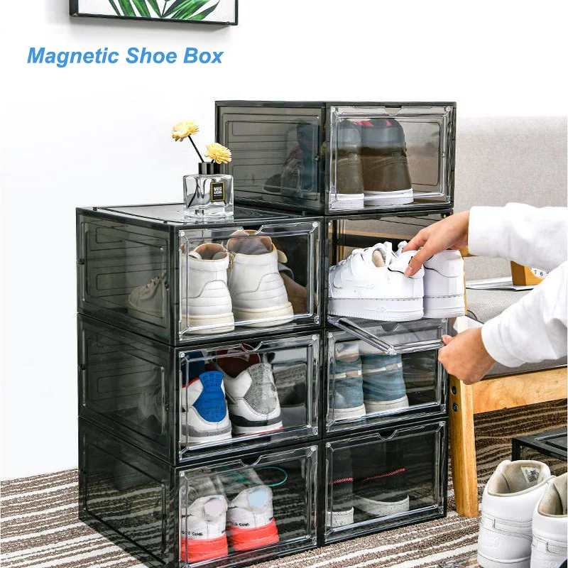 Magnetic-Shoe-Organizer-Plastic-Transparent-Drawer-Shoe-Storage-Box ...
