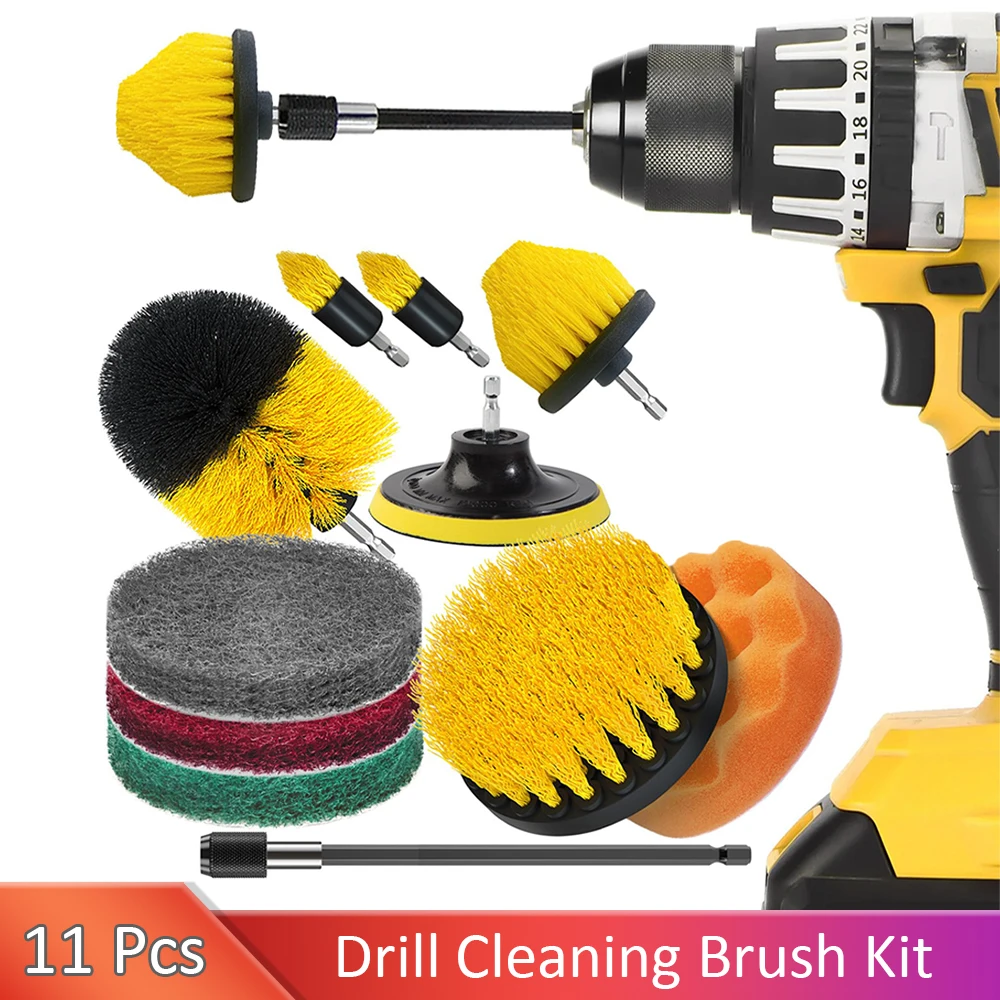 11-Pcs-Drill-Brush-Attachment-Set-Scouring-Pads-Power-Scrubber-Brush ...