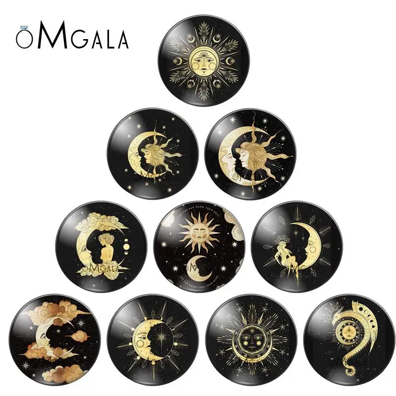 Bling Shiny Sun and Moon God 10pcs mixed 12mm/18mm/20mm/25mm Round ...