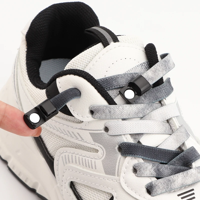 1 Pair Flat Shoe Laces Magnetic Metal Lock Elastic Shoelaces Without ...