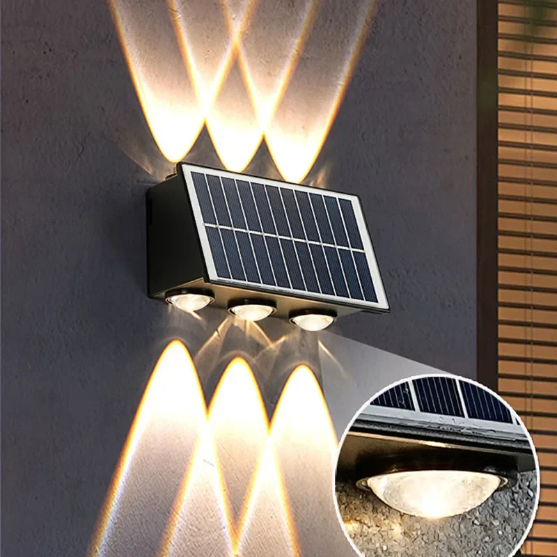 Solar-Wall-Light-4-6-8-LED-Outdoor-Light-IP65-Waterproof-Solar-Up-and ...