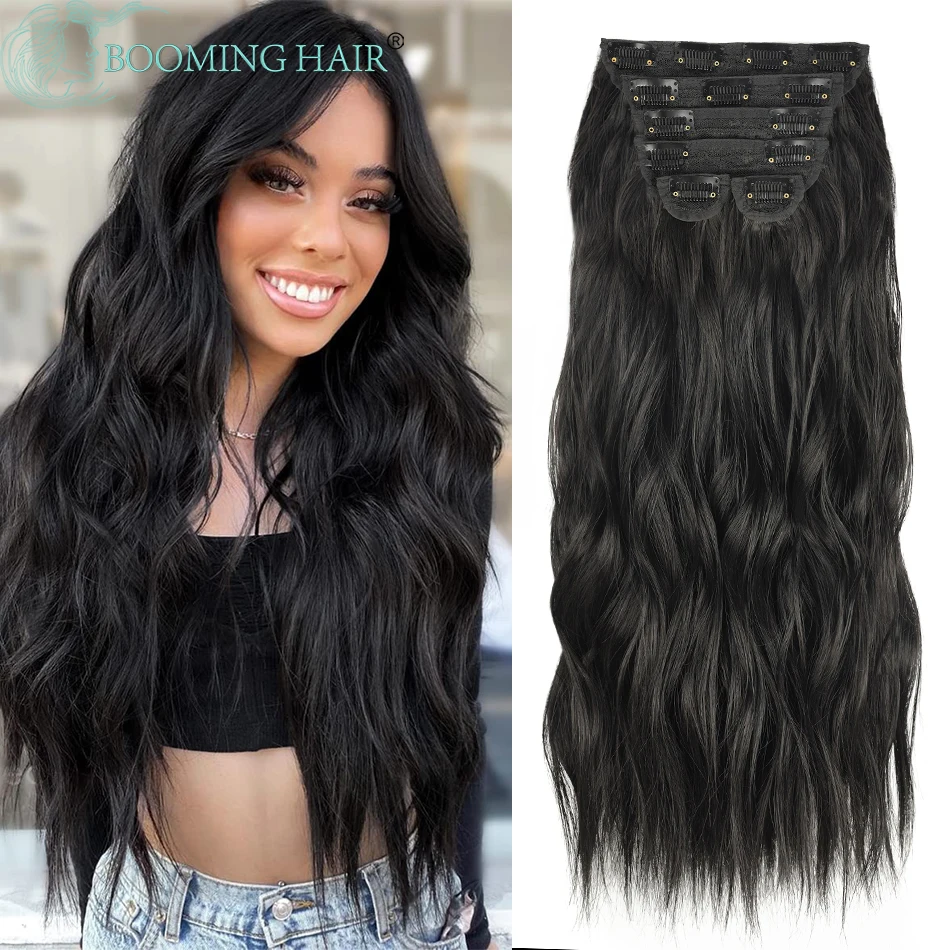 Synthetic Long Wavy Clip In Hair Extensions Synthetic Clip In Hair ...