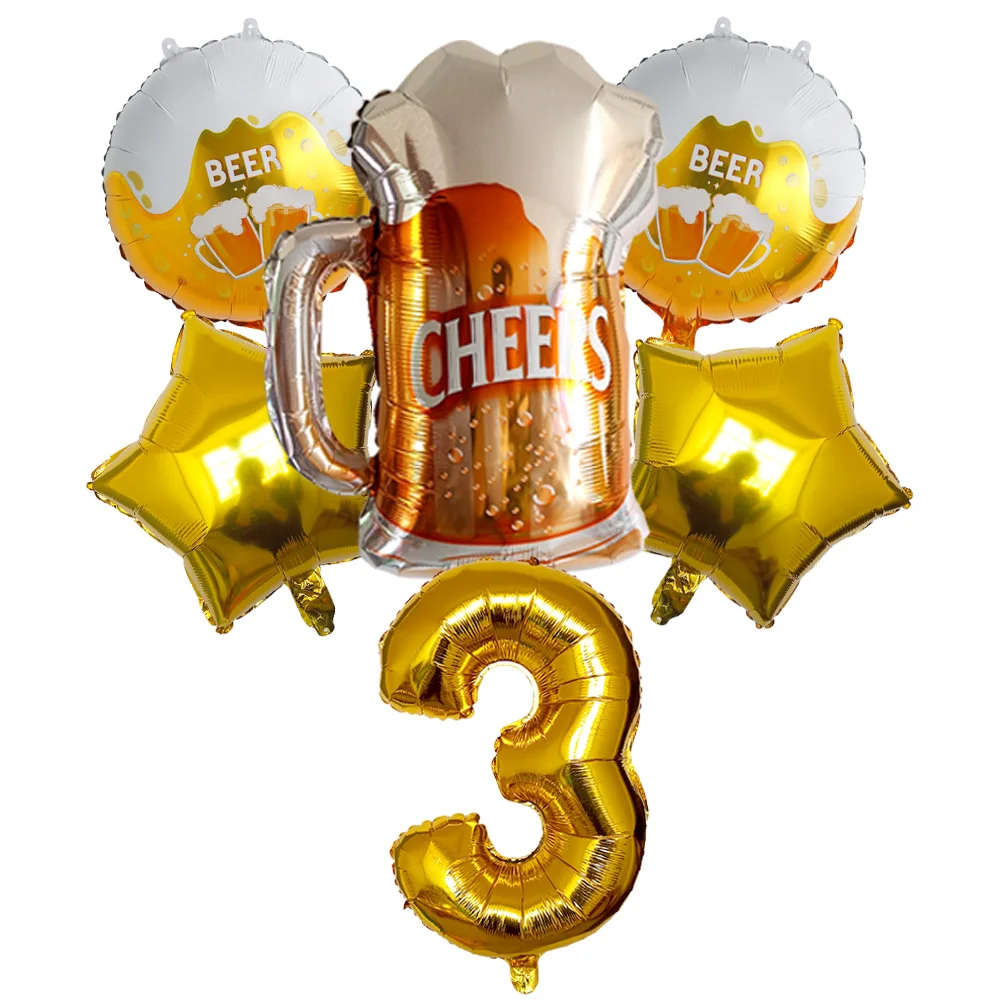 6Pcs Beer Birthday Party Gold Star 32inch Number 1 2 3 Balloons ...