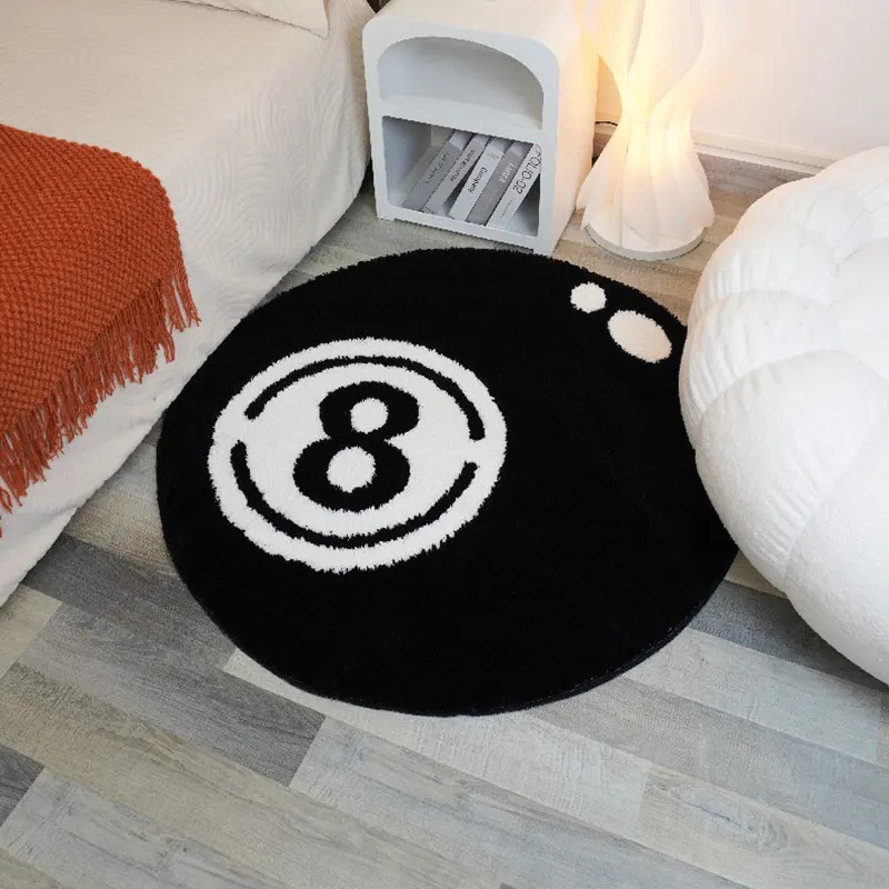 2024New-Black-And-White-8-Ball-Rugs-Simulation-Billiards-Round-Tufting ...