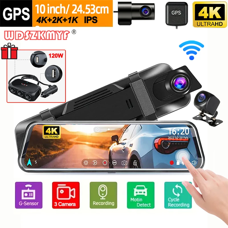 10Inch-4K-Rear-View-Mirror-GPS-3Lens-Dash-Cam-for-Cars-Rear-View-Camera ...