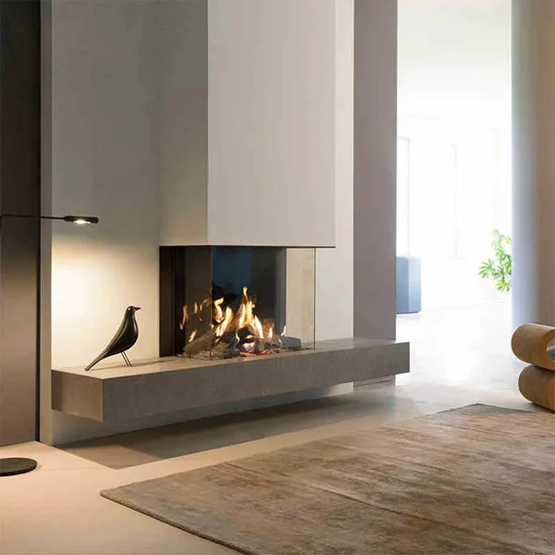 Double sided natural gas true fire household heater, wood embedded ...