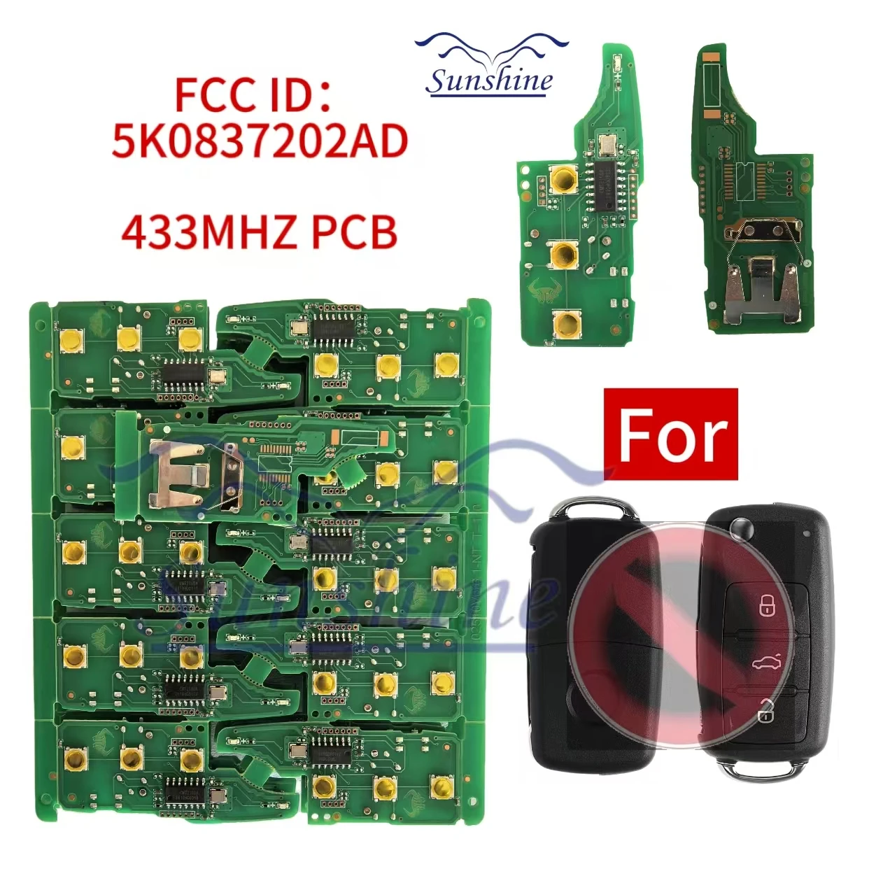 1/5/10/50pcs 5K0837202AD/202Q 434.4MHz Remote Key for VW Golf Tiguan ...