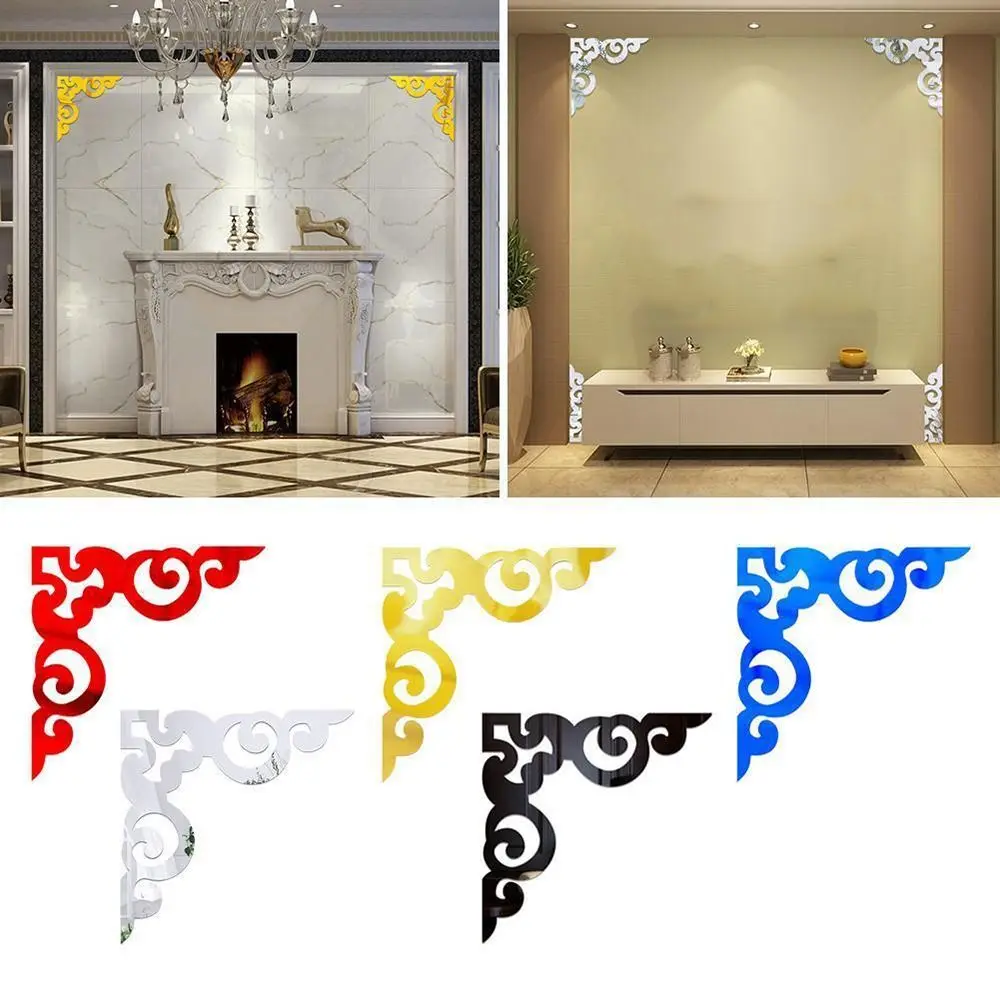 4Pcs-Simple-Mirror-Wall-Corner-Sticker-Acrylic-Self-Adhesive-Mirror ...