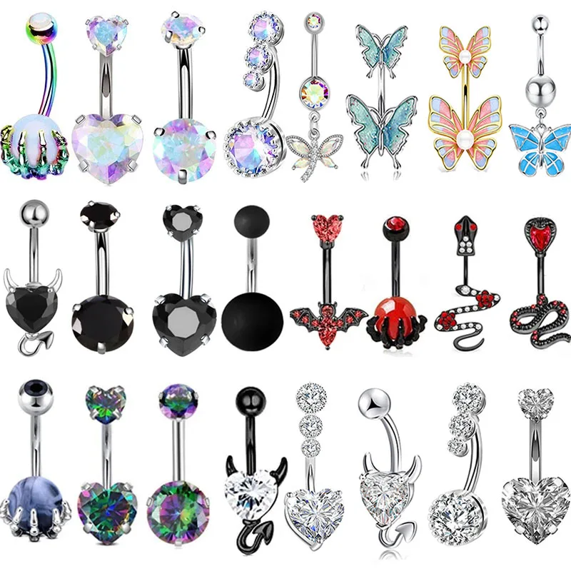 4PC Claw Belly Button Piercing Set Surgical Steel Crystal Belly ...