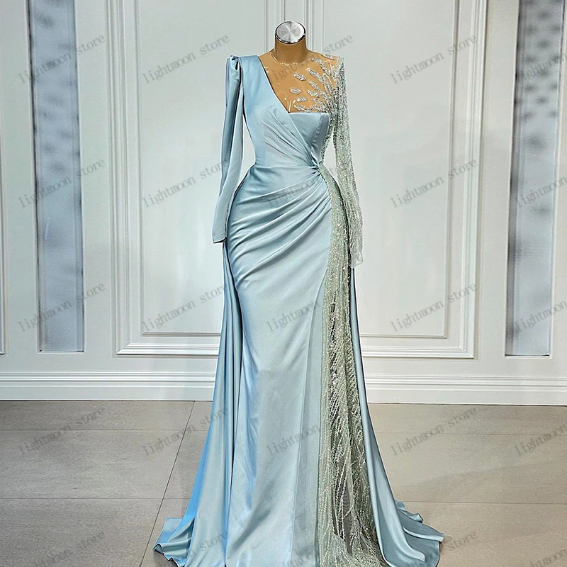Romantic-Evening-Dresses-For-Women-Sky-Blue-Prom-Dress-Satin-Ball-Gowns ...