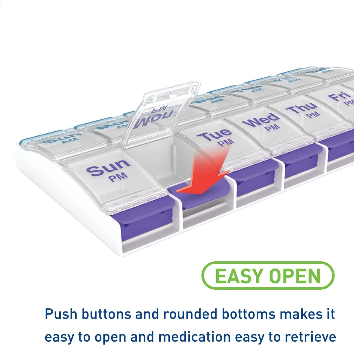Push Button Pill Organizer 7 Days Pill Container 2 Times a Day Vitamin ...