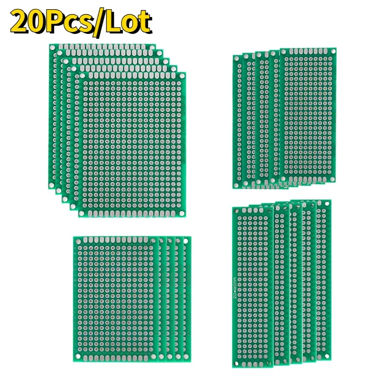 20pcs/lot PCB Breadboard Prototype Board Kit 4size Green 2x8/3x7/4x6 ...