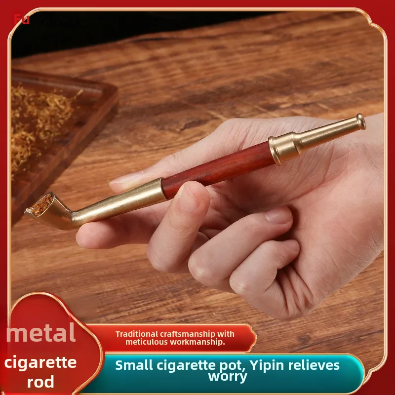 Vintage-Style-Wooden-Cigarette-Pipe-Pure-Copper-Smoking-Bag-Traditional ...