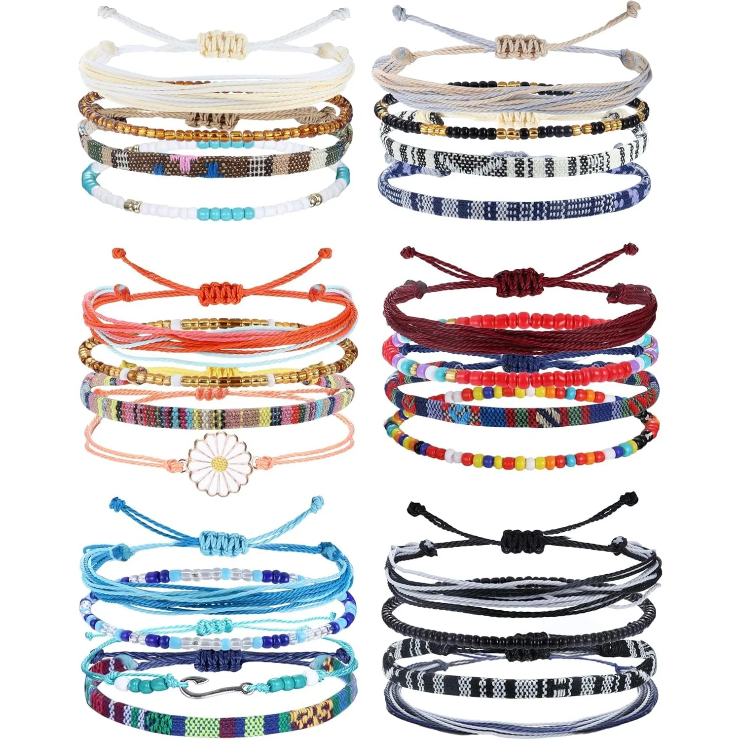 Florideco 24 piezas pulseras de hilo impermeables para mujer pulseras ...