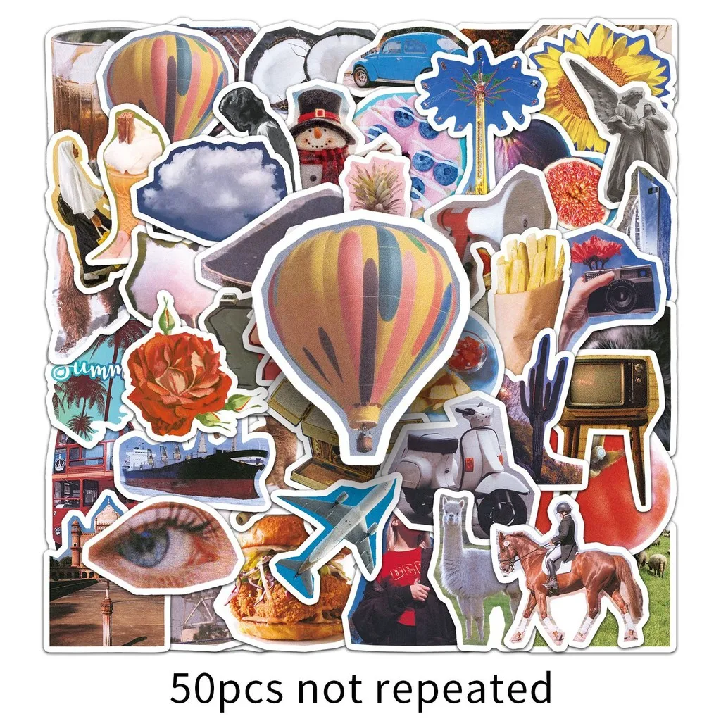 50 Pcs Vintage Collage Stickers - European & American Style Creative ...