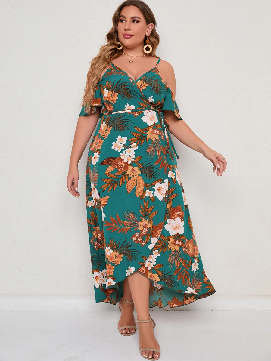 Finjani-Women-s-Plus-Size-Dresses-Slip-Shoulder-Tropical-Print-Hem-Cami ...