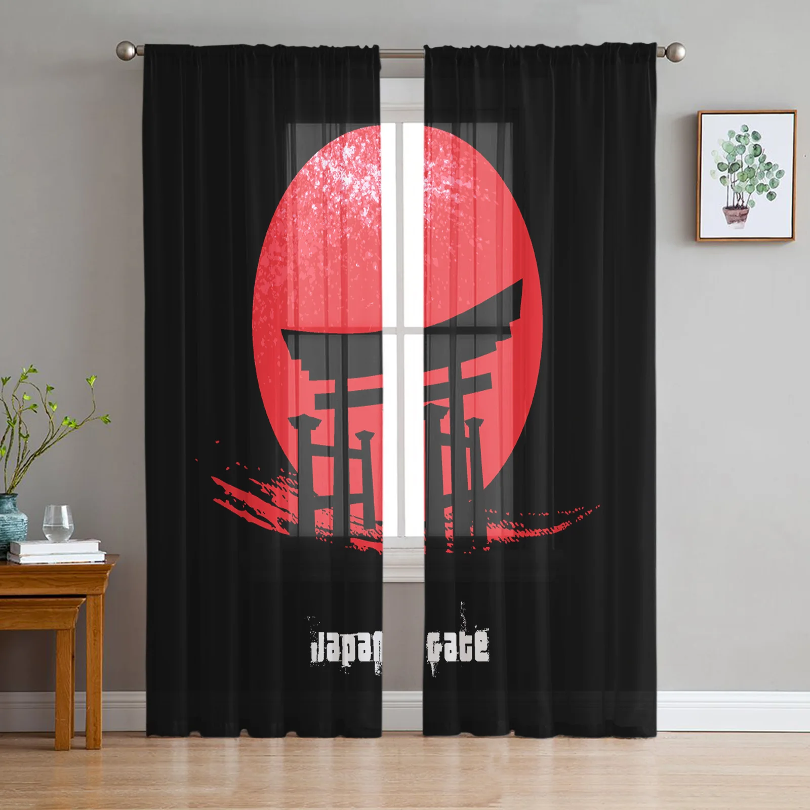 Japanese-Architecture-Silhouette-Tulle-Window-Treatment-Sheer-Curtains ...