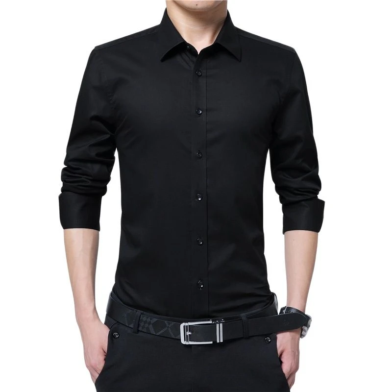 Browon Men Fashion Blouse Shirt Long Sleeve Business Social Shirt Solid ...