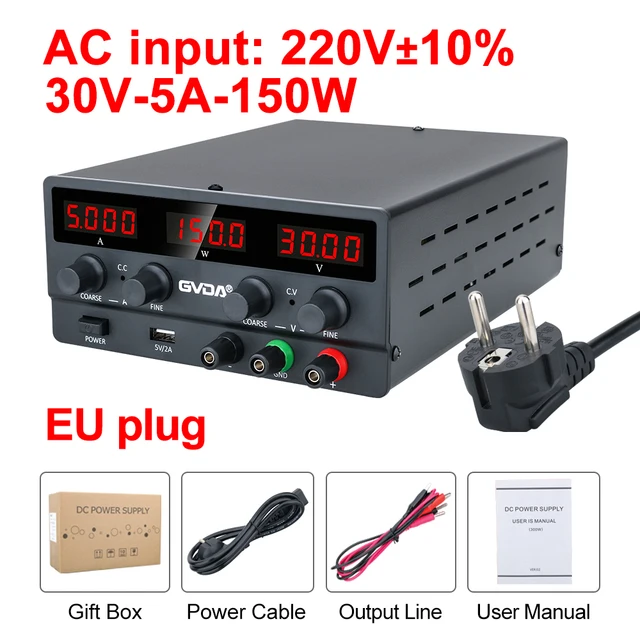 GVDA USB DC Regulated Laboratory Power Supply Adjustable 30V 10A ...