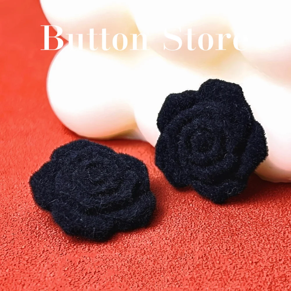 5-Pieces-Autumn-Winter-Clothes-Button-Flocking-Black-Rose-Flower-Button ...