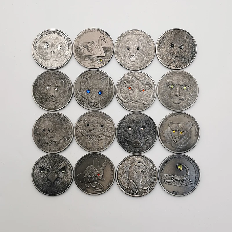 16pcs-Different-Mongolia-Wildlife-Commemorative-Coins-With-Diamond-Very ...