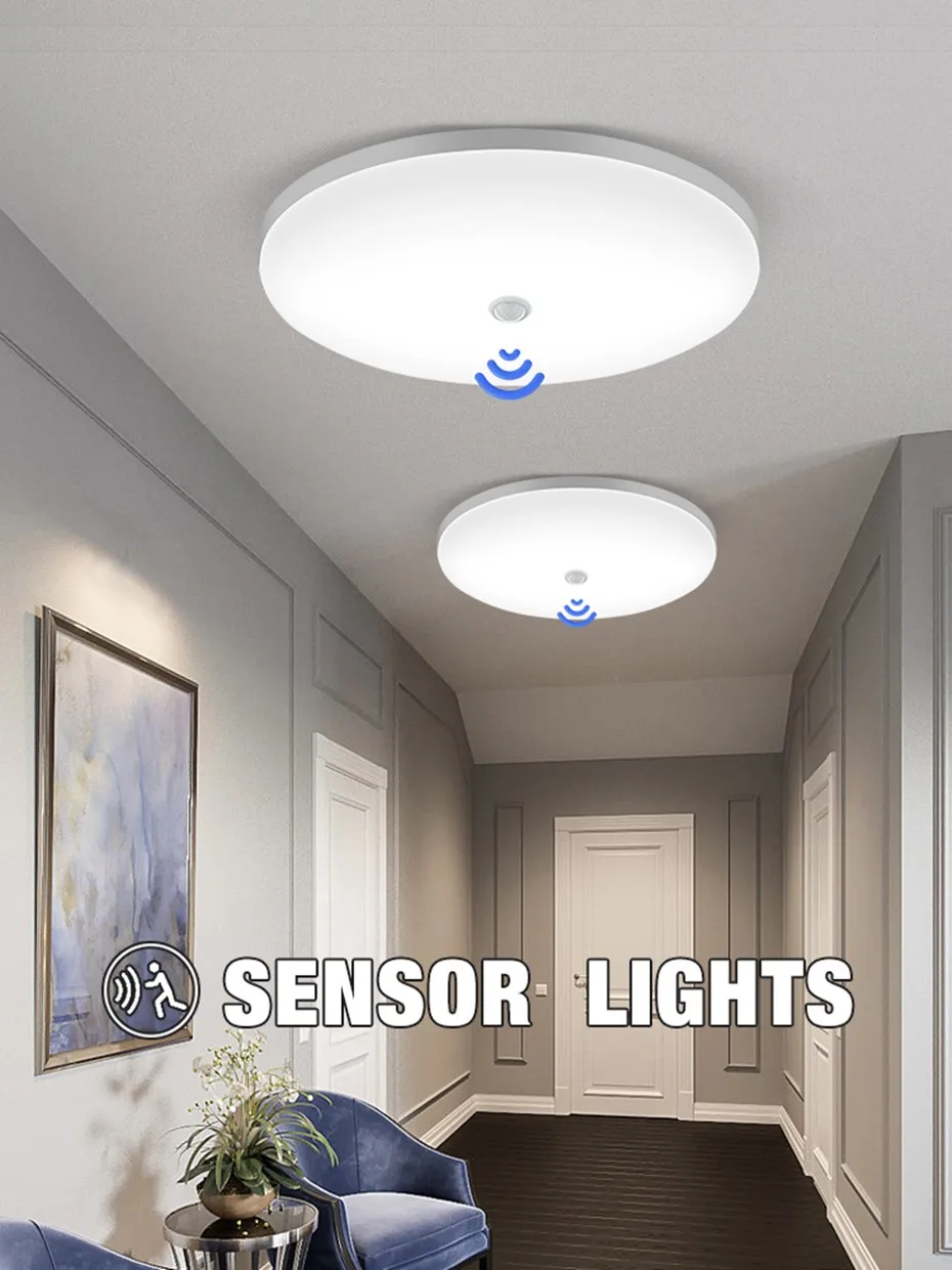 Led Ceiling Lights Smart Pir Sensor 48w 24w Led Panel Fixtures Lamps ...