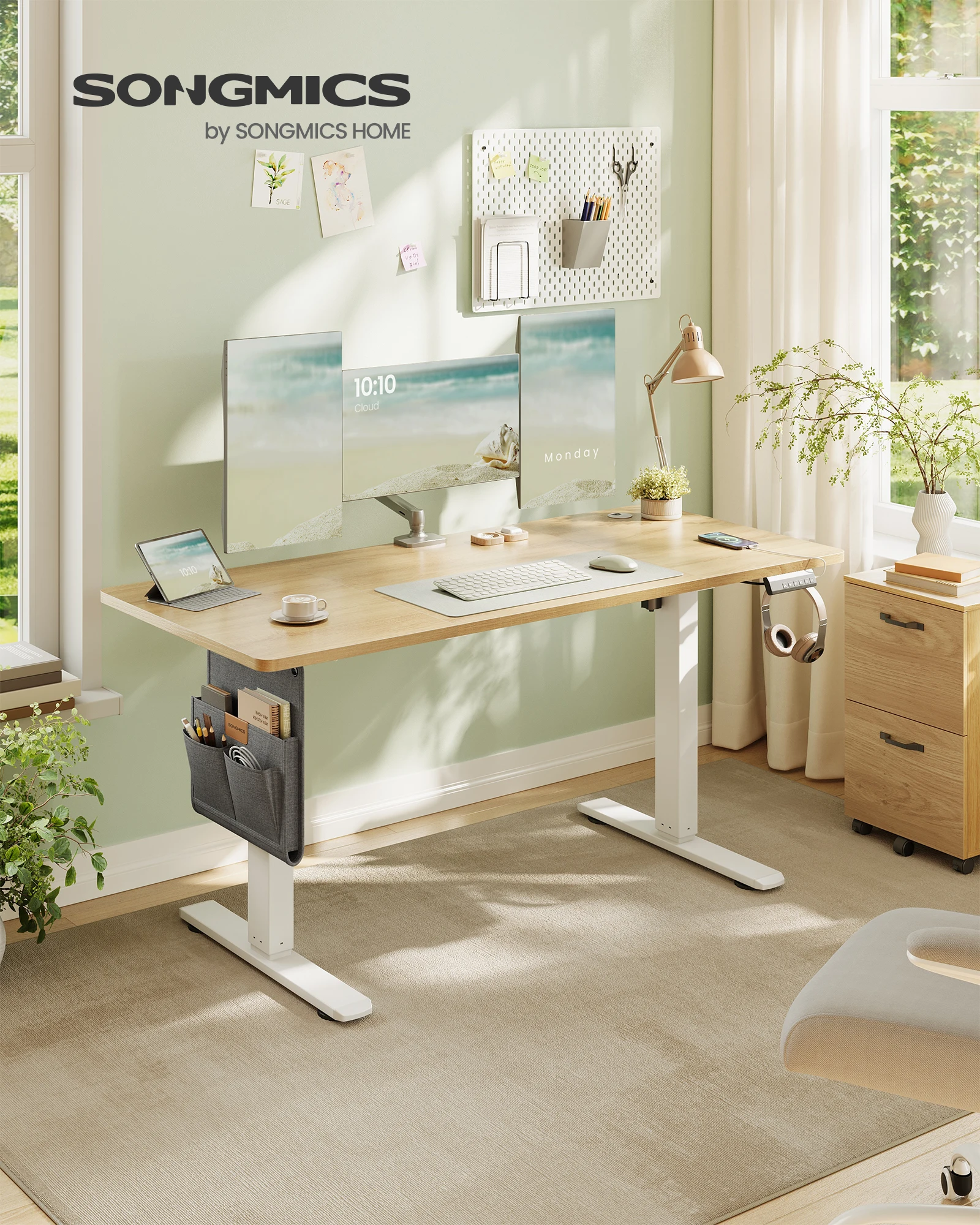 SONGMICS Electric Desk, Height Adjustable, 140 x 60 cm, Continuous ...