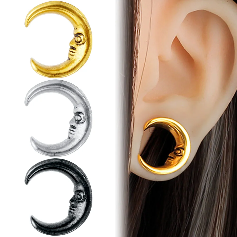 Giga 2PCS New Saddle Moon Human Face Ear Weight Hangers Plug Tunnel ...