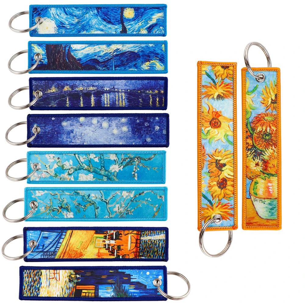 KKZ423 Van Gogh Series Sunflower Starry Sky Fashion Key Tag Keychain ...